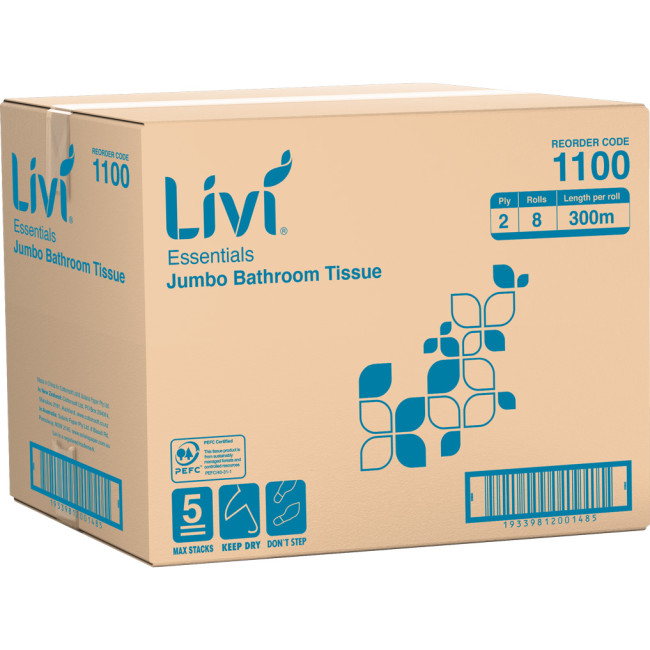 Livi Essentials Jumbo Roll Bathroom Tissue 2 Ply 300m » Livi New Zealand