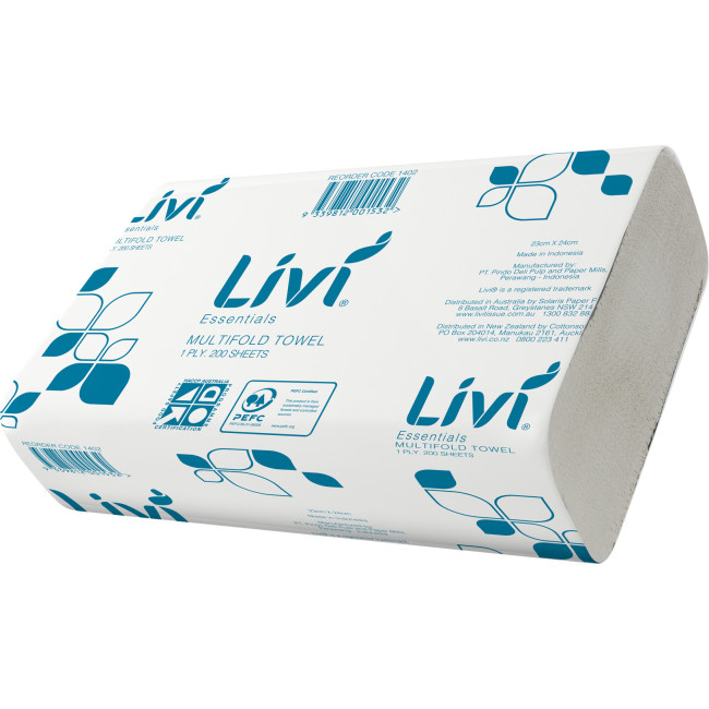 Livi Essentials Slimfold Towel 1 Ply 200 Sheets » Livi New Zealand