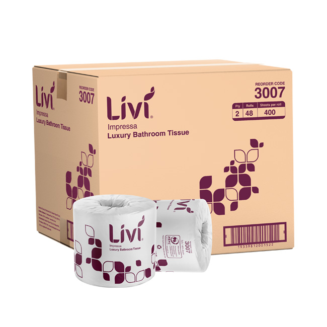 Livi Impressa Bathroom Tissue Single Wrapped Rolls 2 Ply 400 Sheets 48 ...