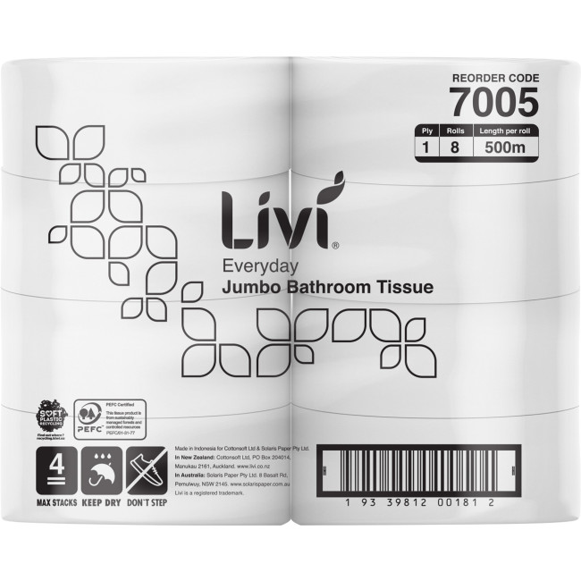 Livi Everyday Jumbo Roll Bathroom Tissue 1 Ply 500m » Livi New Zealand