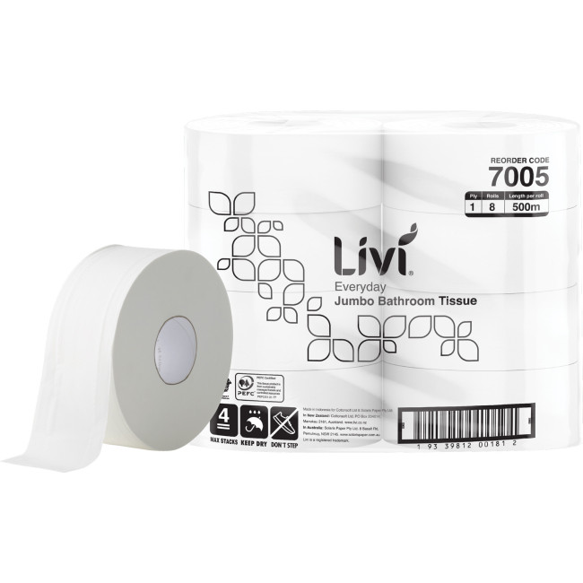 Livi Everyday Jumbo Roll Bathroom Tissue 1 Ply 500m » Livi New Zealand