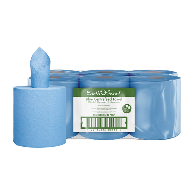 EarthSmart Recycled Blue Centrefeed Towel 1 Ply 330m » Livi New Zealand